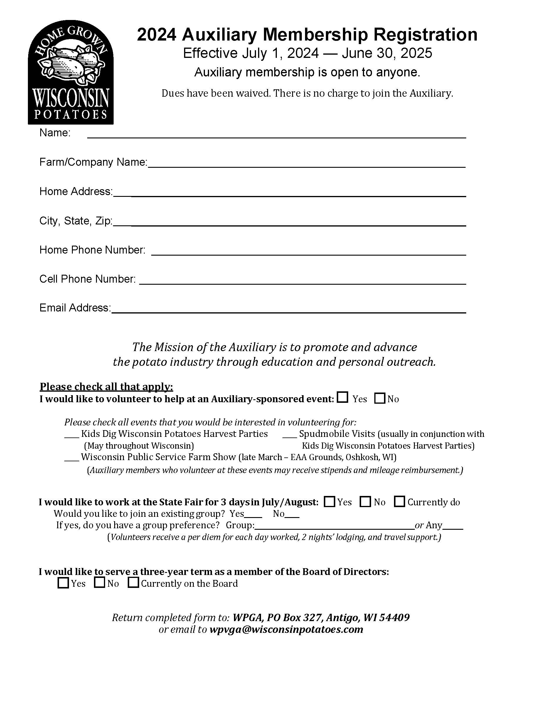 WPVGA Membership - Wisconsin Potato and Vegetable Growers Association