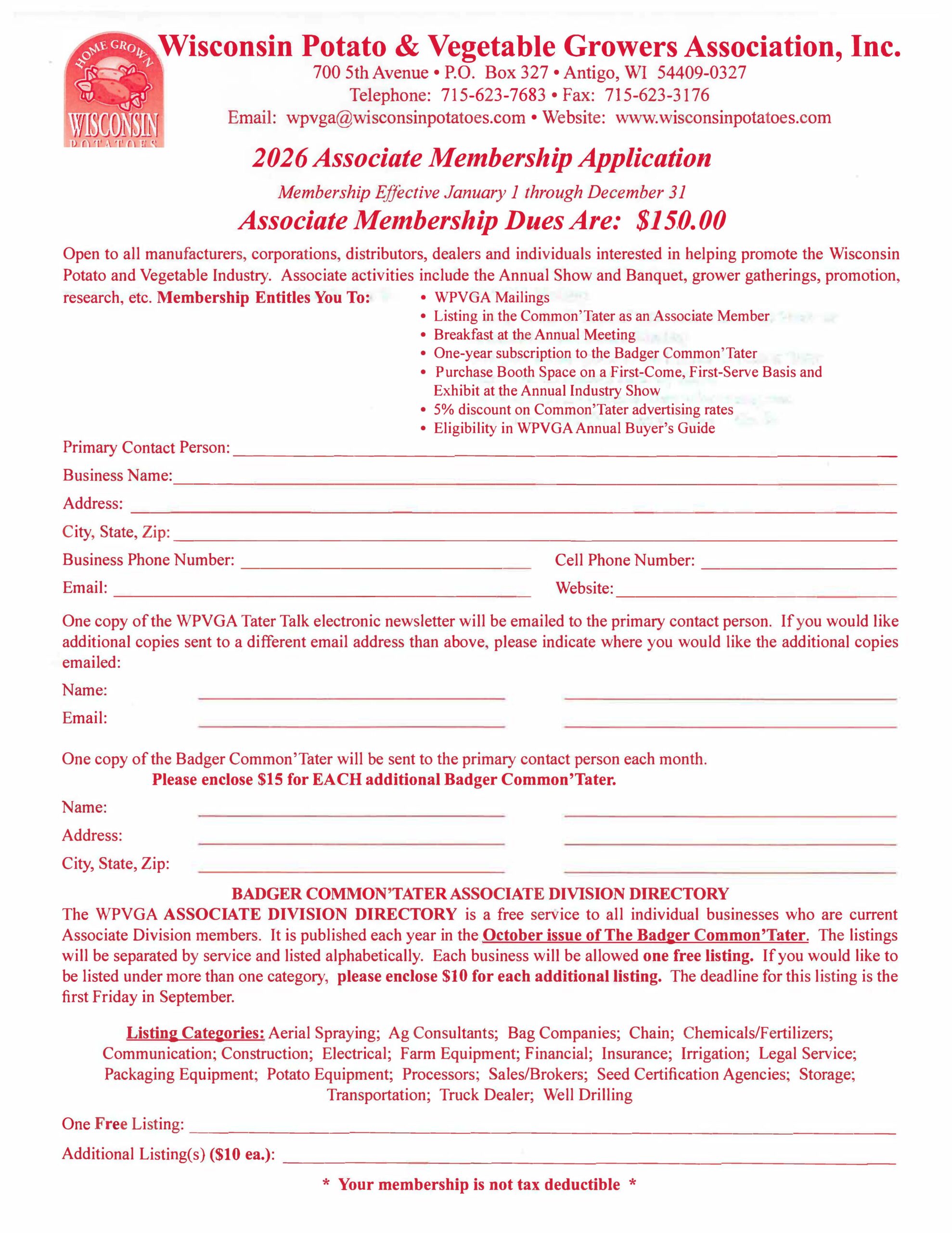 WPVGA Membership - Wisconsin Potato and Vegetable Growers Association