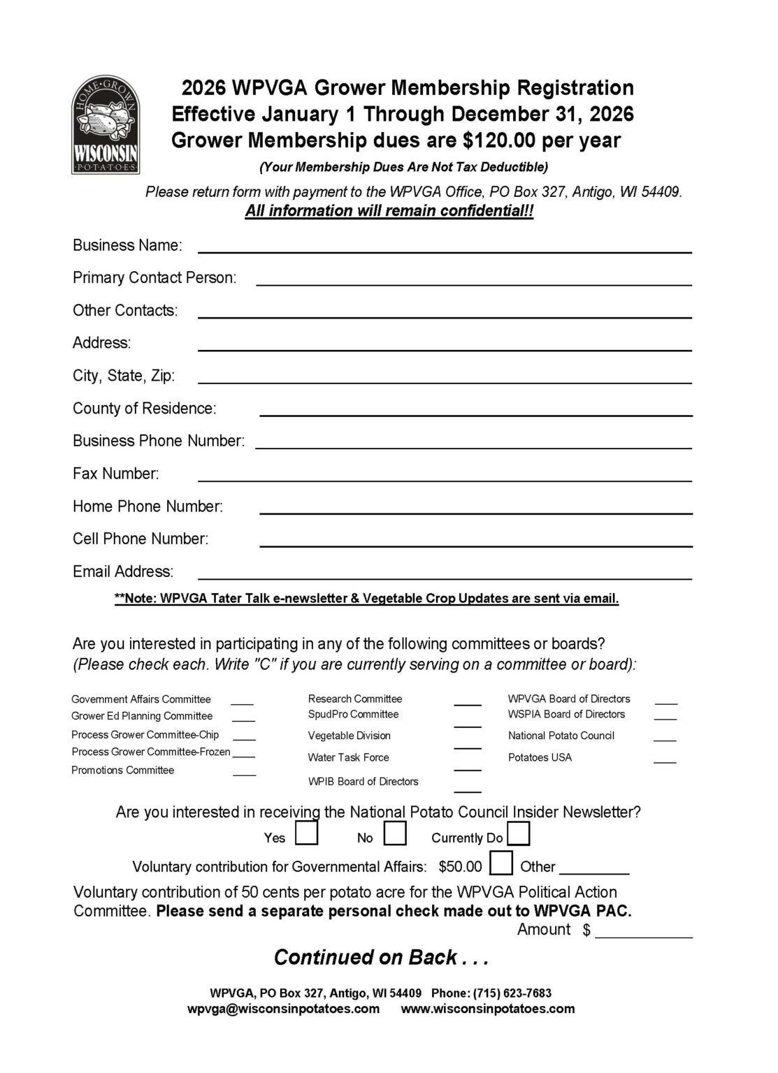 WPVGA Membership - Wisconsin Potato and Vegetable Growers Association